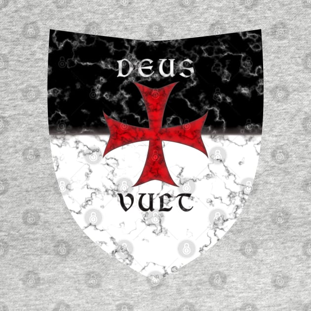 Deus Vult Crusader Cross in Marble - Deus Vult - T-Shirt | TeePublic